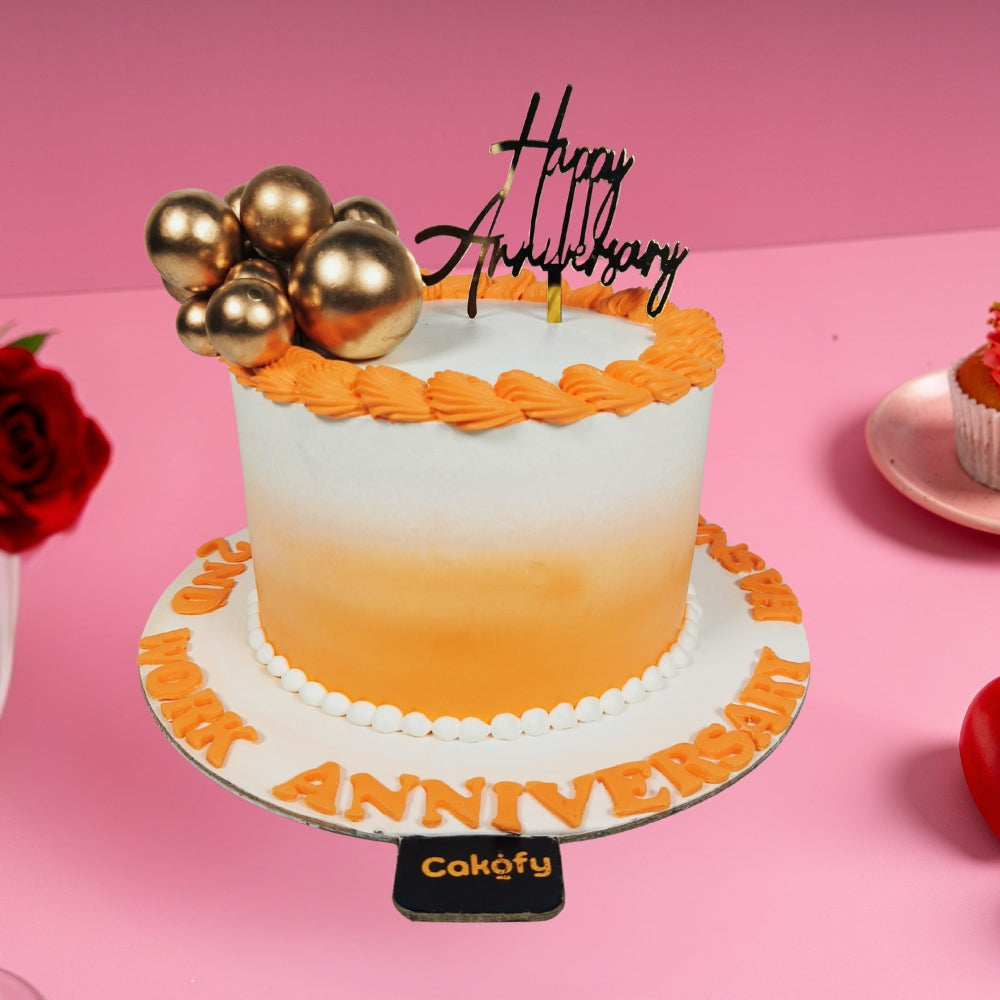 Work Anniversary Light Orange Cake - Gurgaon & Delhi NCR | Cakofy