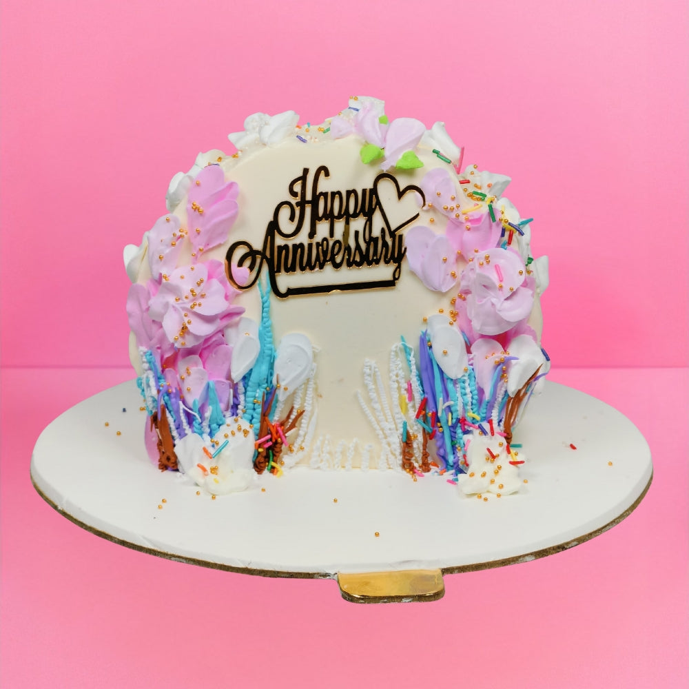 Upright Floral Anniversary Cake– Gurgaon & Delhi NCR | Cakofy